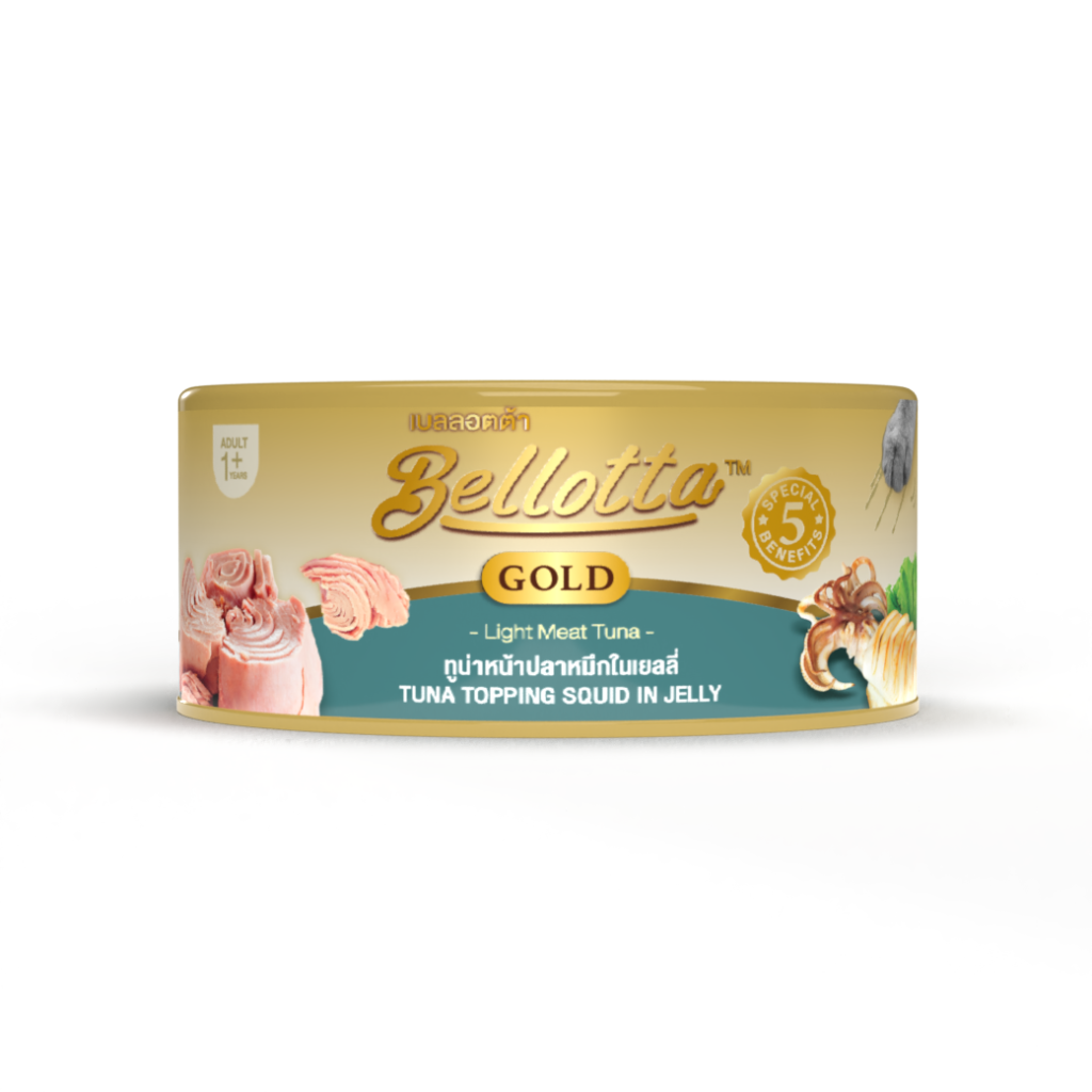 เบลลอตต้า โกลด์ไลท์มีททูน่า ท็อปปิ้งด้วยปลาหมึก – Bellotta