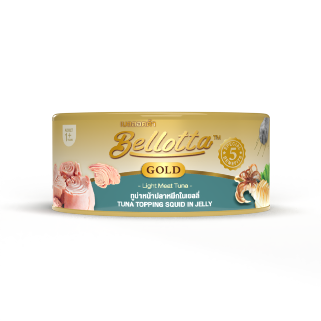เบลลอตต้า โกลด์ไลท์มีททูน่า ท็อปปิ้งด้วยปลาหมึก – Bellotta